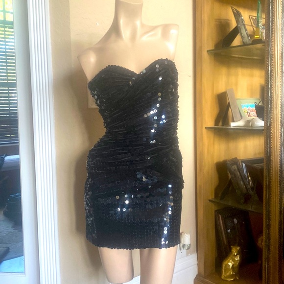 Dresses | Vintage Couture Black Beaded Sequins Strapless Body ...